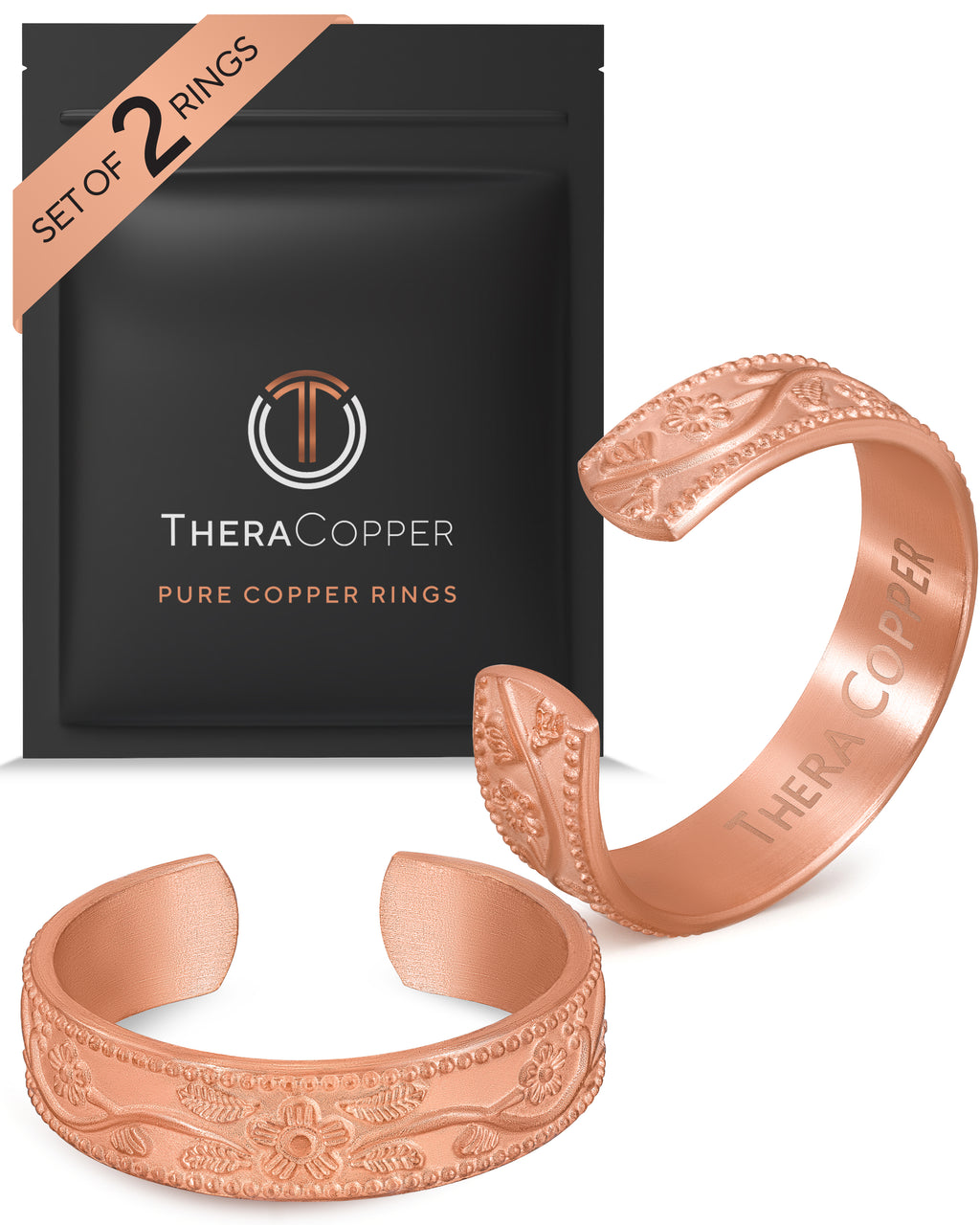 Pure Copper Floral Ring Set 6mm | Solid Copper